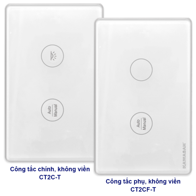 Công Tắc CT2C-T, CT2CF-T 2 Chiều Wifi Không Viền, Kính Trắng - Kawasan